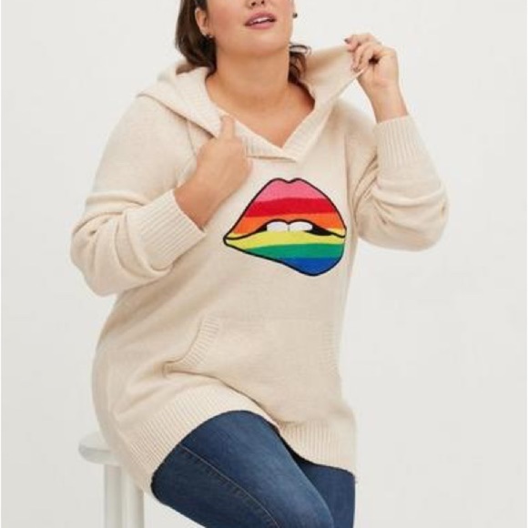 torrid | Tops | Torrid Pride Raglan Hoodie Sweater Rainbow Lips Oatmeal ...
